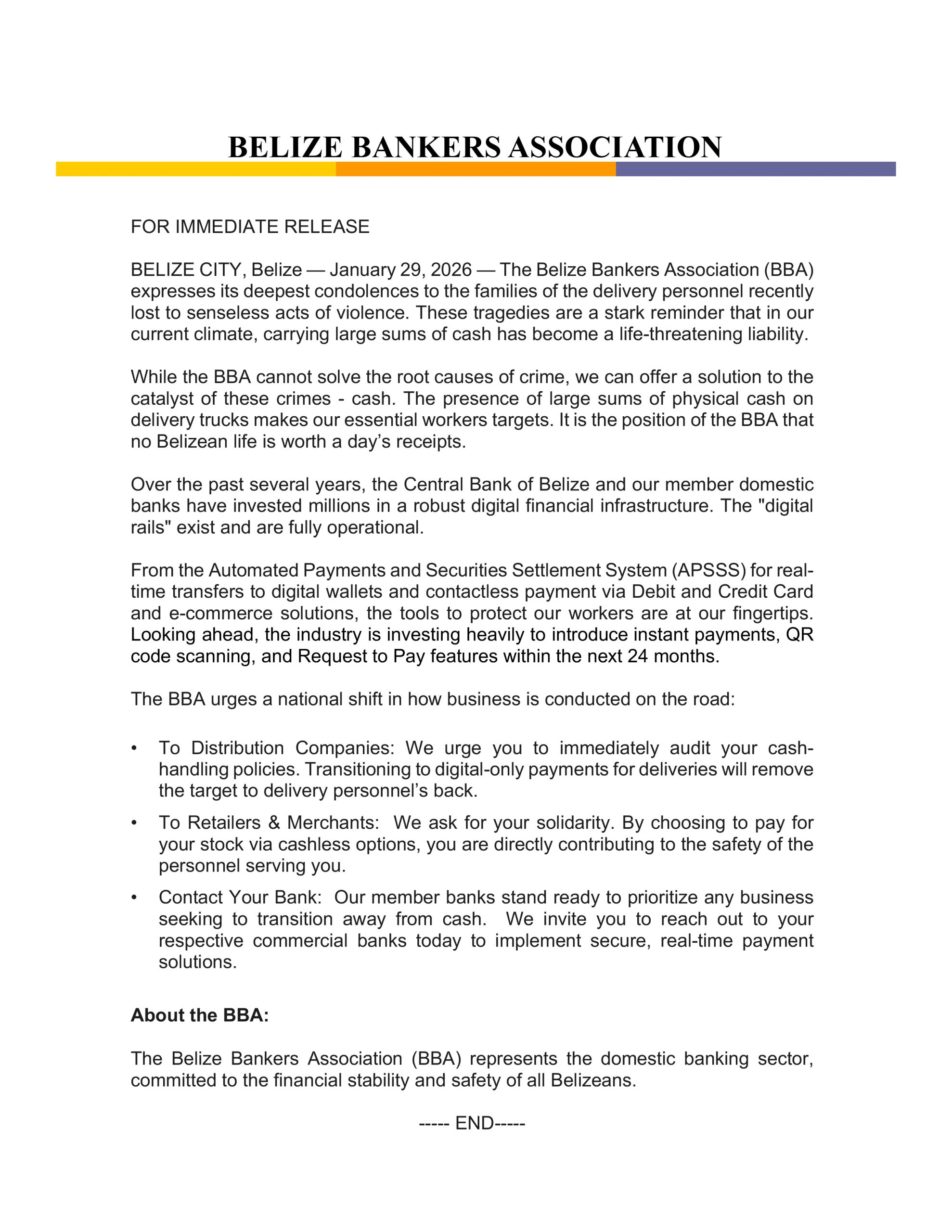 Belize Bankers Association Press Release - Belize Bank